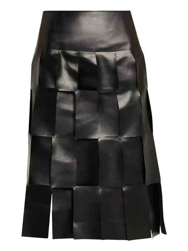 A.W.A.K.E. Mode Faux Leather Rectangle Panel Midi Skirt - Black