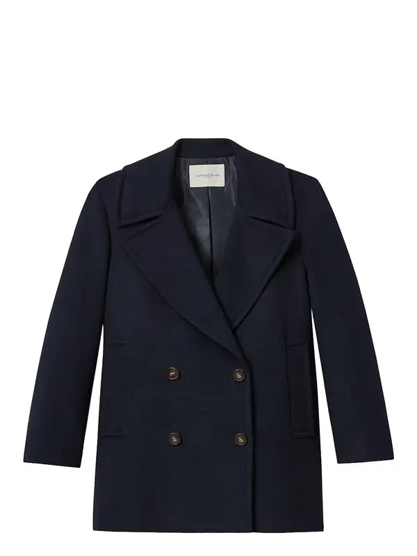 Lafayette 148 New York Double-breasted Camel Hair Pea Coat - Ink