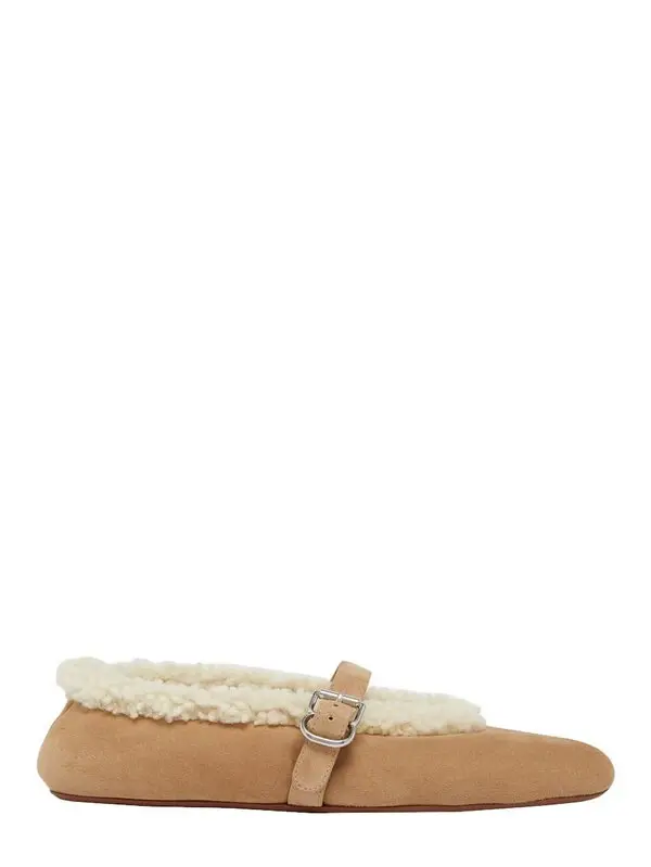 Alaïa Merino Suede Shearling Ballerina Flats - Camel