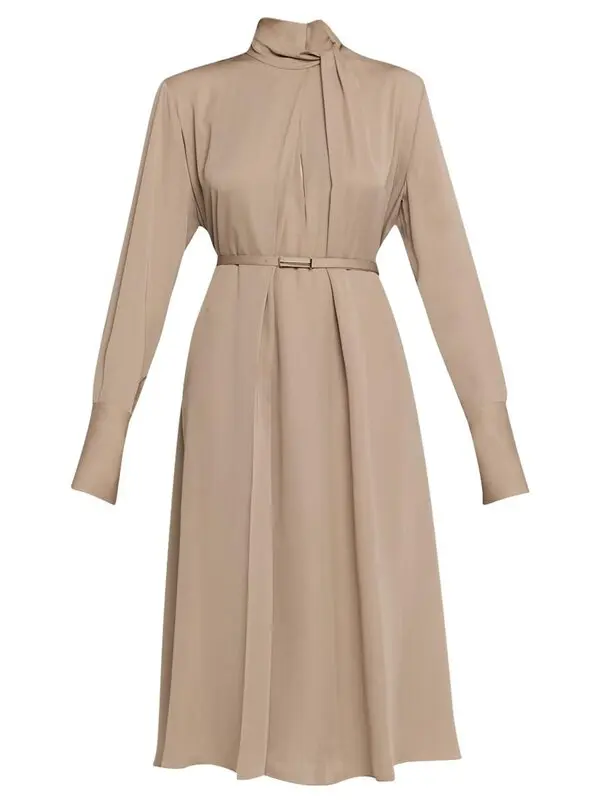 TOM FORD Washed Silk Georgette Belted Midi Dress - Desert