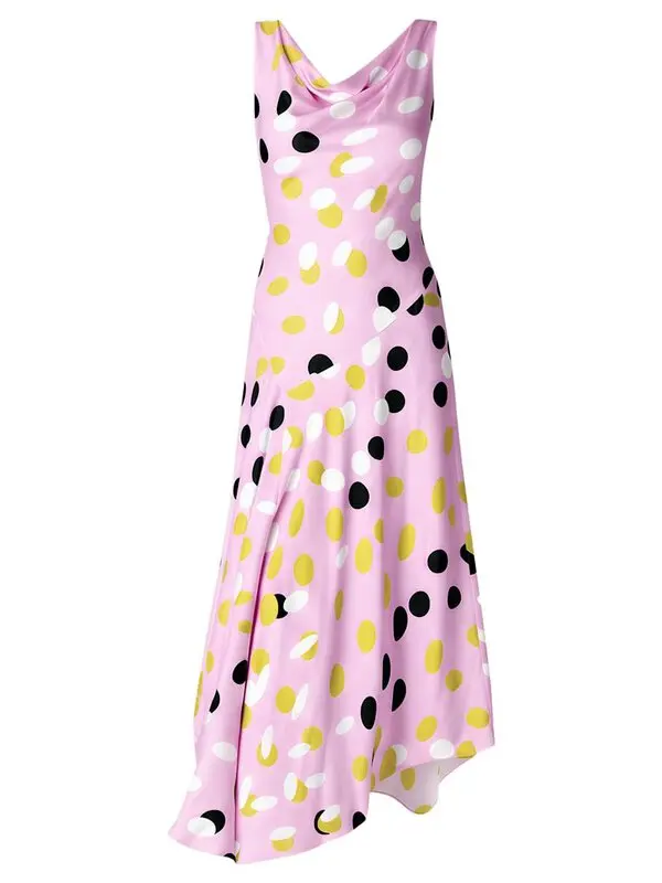 Diane Von Furstenberg Cosette Asymmetric Polka Dot Maxi Dress - Blinding L