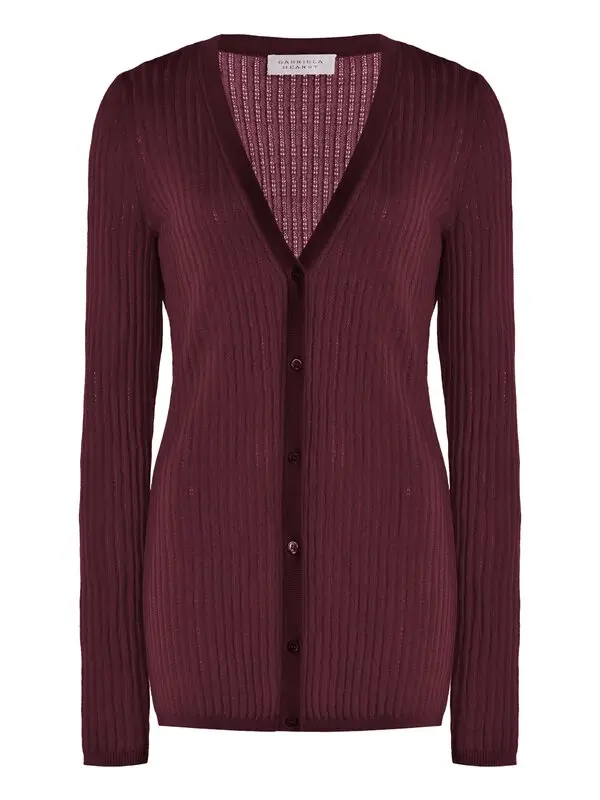 Gabriela Hearst Emma Pointelle Knit Cardigan - Bordeaux