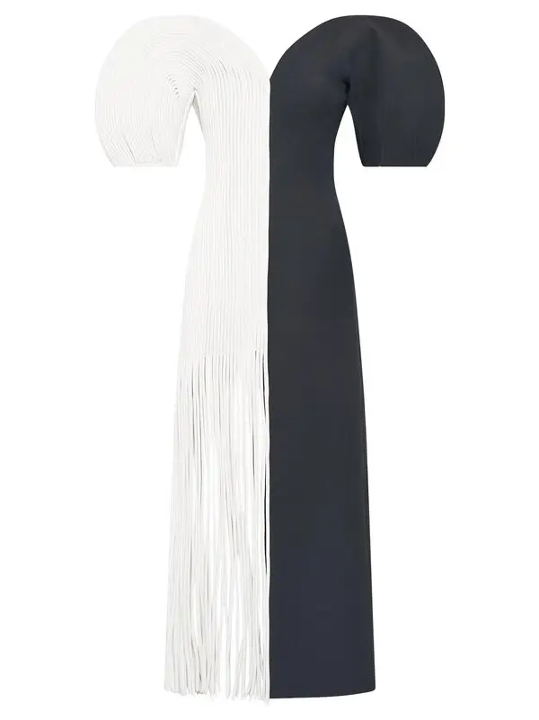 Gabriela Hearst Lysander Fringe Midi Dress - Ivory/black