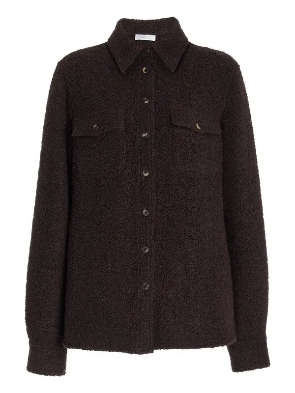 Gabriela Hearst John Austin Recycled Cashmere Boucle Shirt - Chocolate