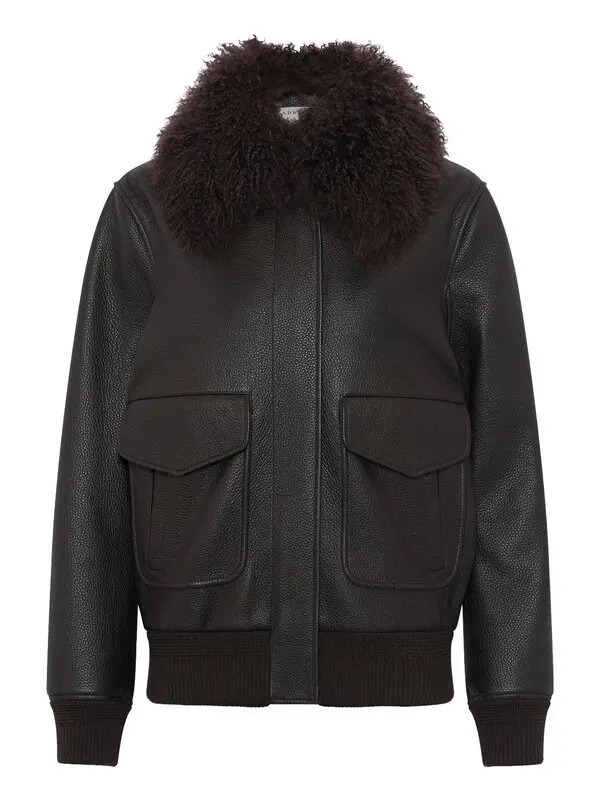 Gabriela Hearst Grant Textured Leather And Shearling Jacket - Ebony