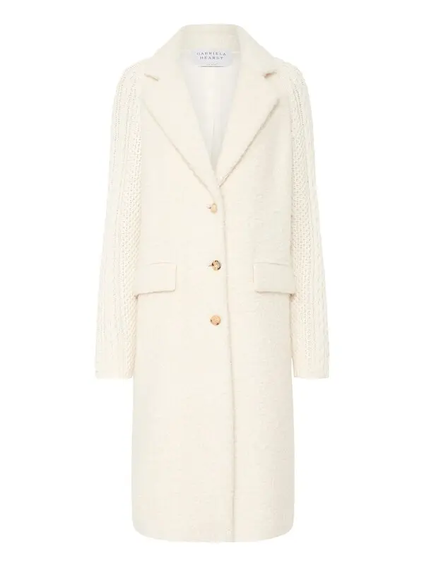Gabriela Hearst Charles Coat In Recycled Cashmere Boucle With Cable-knit Sleeves - Ivory