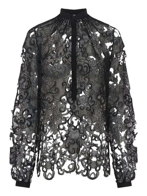 Gabriela Hearst Dietrich Silk Organza Lace Blouse - Black