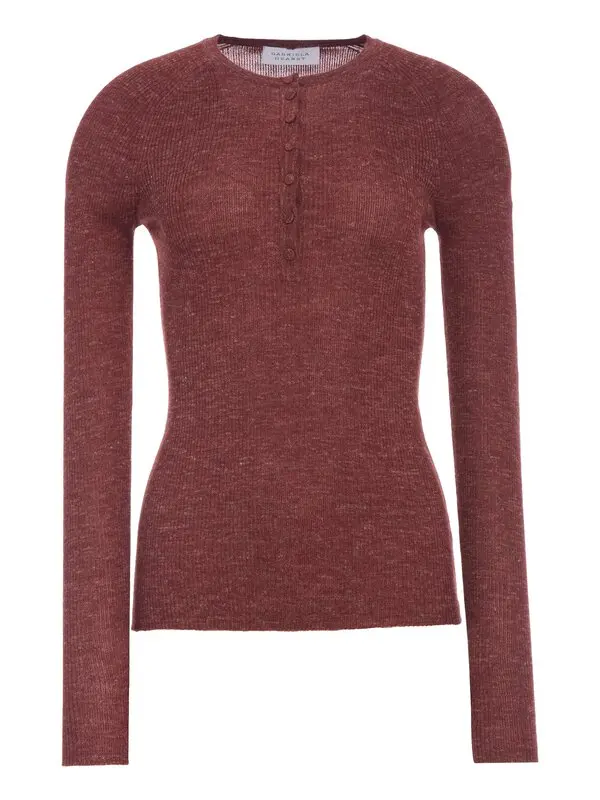 Gabriela Hearst Agnes Knit Henley Top - Burnt Sienna