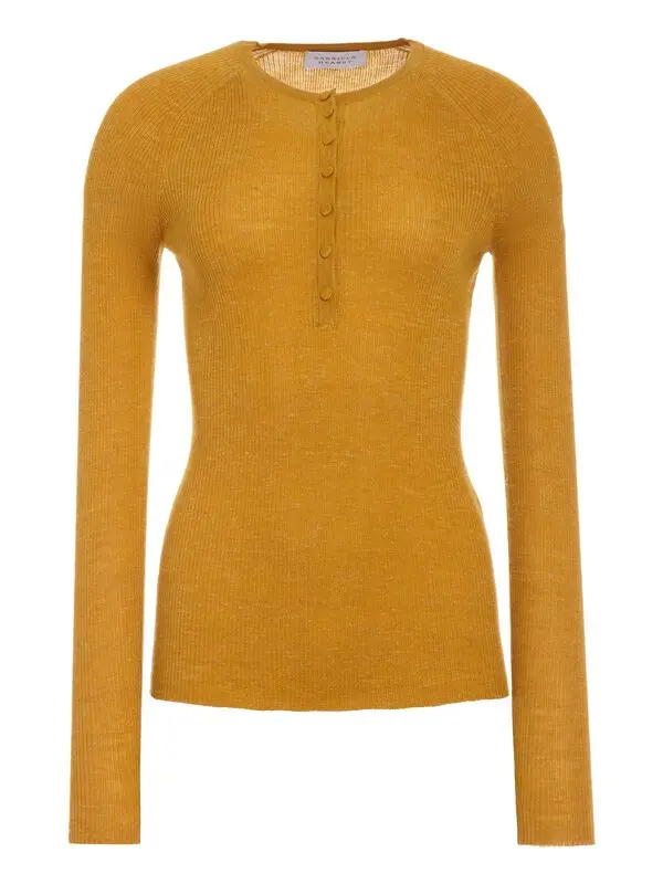 Gabriela Hearst Anges Knit Henley In Cashmere Silk With Hemp - Golden Birch