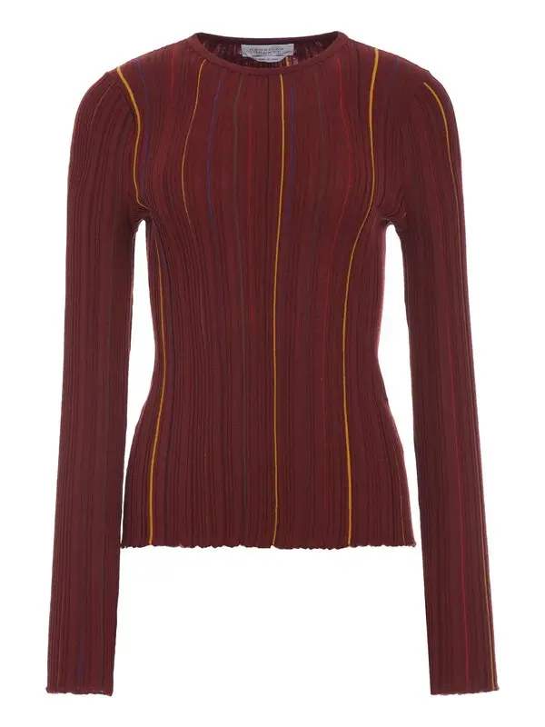 Gabriela Hearst Augie Pinstripe Merino Wool Knit Sweater - Burnt Sienna