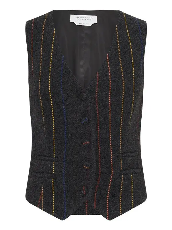 Gabriela Hearst Coleridge Pinstripe Wool Cashmere Vest - Charcoal Multi