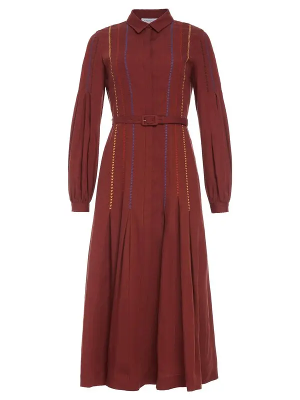 Gabriela Hearst Aleka Pleated Midi Shirt Dress - Burnt Sienna