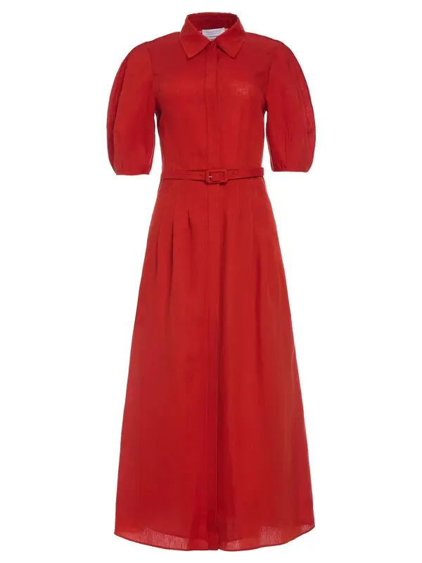 Gabriela Hearst Maude Pleated Midi Shirt Dress - Antelope Orange