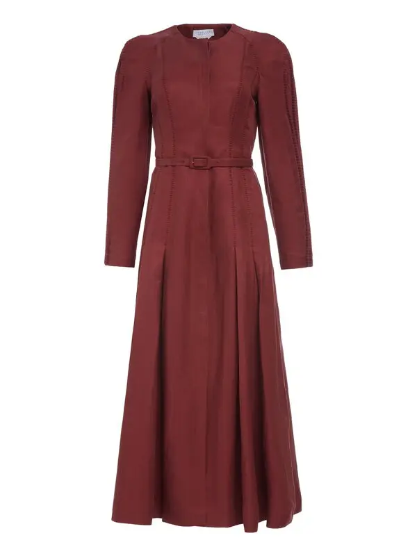 Gabriela Hearst Niles Pleated Maxi Shirtdress - Burnt Sienna
