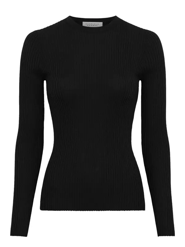 Gabriela Hearst Browning Cashmere Silk Ribbed Crew Neck Sweater - Black