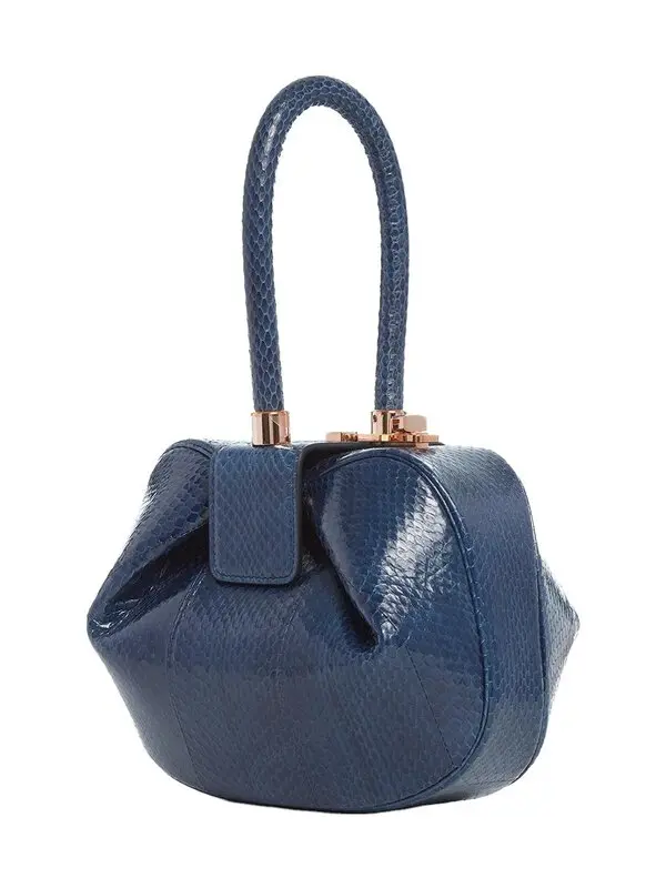 Gabriela Hearst Nina Snakeskin Top Handle Bag - Navy