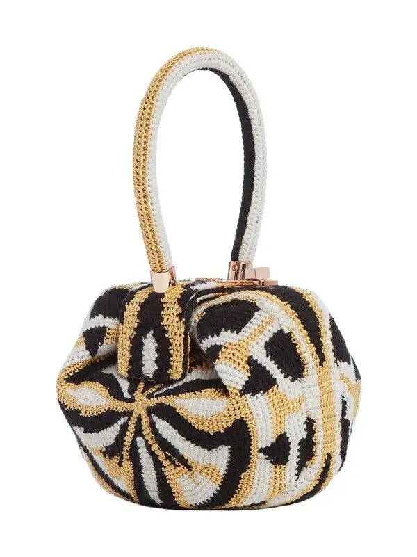 Gabriela Hearst Demi Crochet Top Handle Bag - Gold/black/ivory