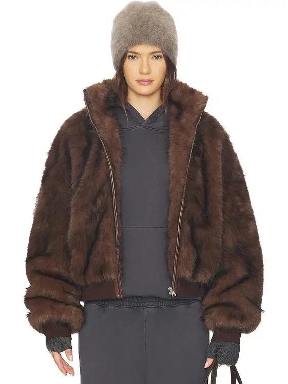 MARRKNULL Hooded Fur Coat - Brown
