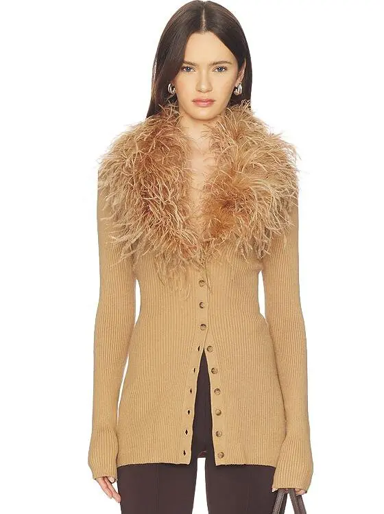 LOVERS AND FRIENDS Jovana Feather Cardigan - Camel