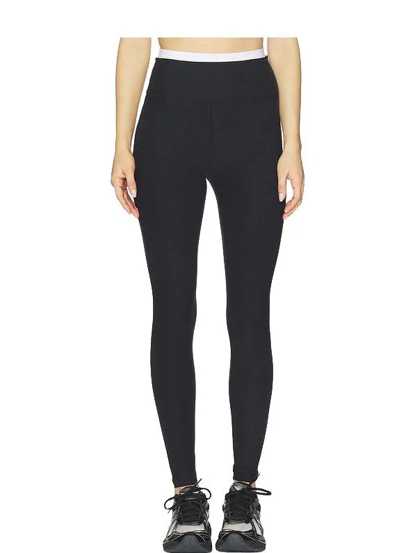 Beyond Yoga Spacedye Layered High Waisted Midi Legging In Black - Darkest Night