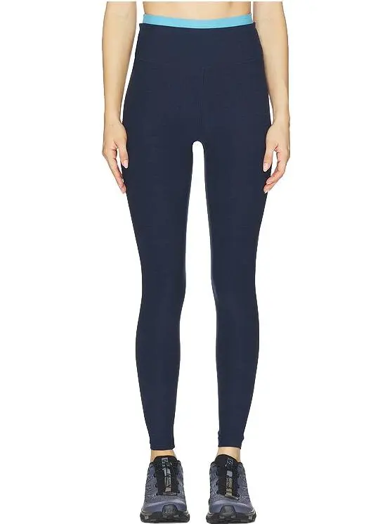 Beyond Yoga Spacedye Layered High Waisted Midi Legging In Navy - Nocturnal Navy