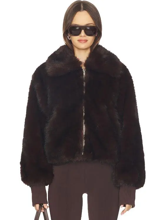 BY.DYLN Reese Faux Fur Bomber Jacket - Chocolate
