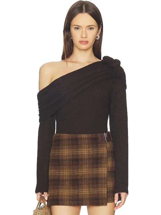 Astr The Label Fenia One-shoulder Sweater - Dark Brown