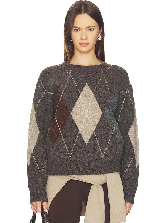 Astr The Label Terri Argyle Pattern Sweater - Grey  Brown & Argyle