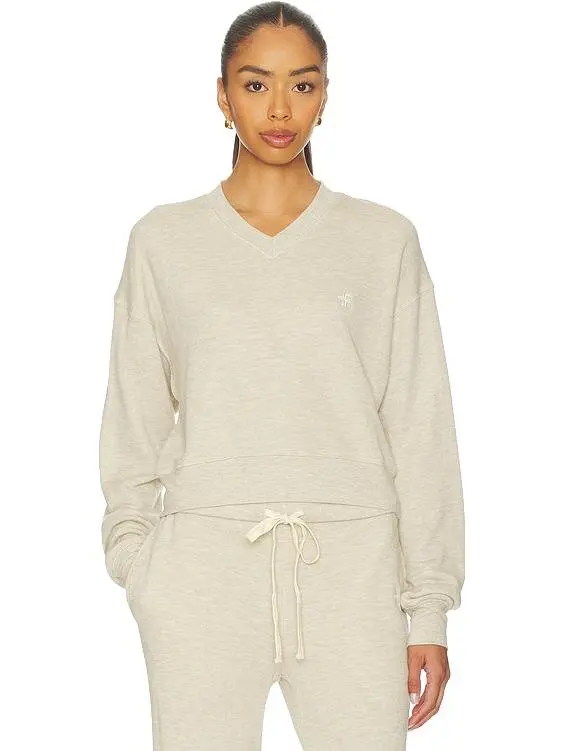 Eterne Cropped V-neck Sweatshirt - Heather Oatmeal