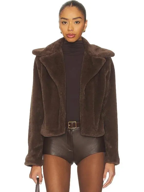 MORE TO COME Payton Faux Fur Jacket - Dark Brown