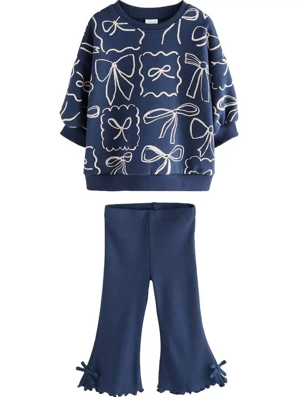 NEXT Printed Sweatshirt & Flared Leggings Set - Blue