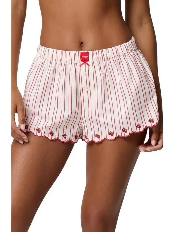 FLORENCE BY MILLS Cherry Stripe Sleep Shorts - Cherry Scallop