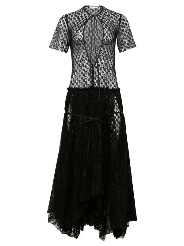 JW Anderson Mixed Lace Midi Dress - Black