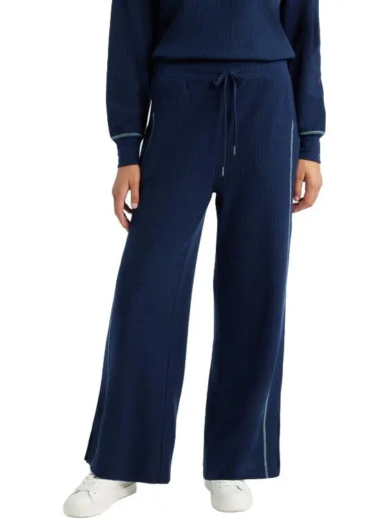 CITY BLUES Contrast Stitch Waffle Knit Lounge Pants - Midnight