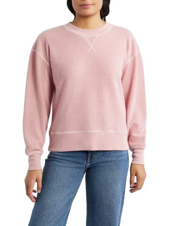 CITY BLUES Contrast Stitch Waffle Knit Sweatshirt - Blush