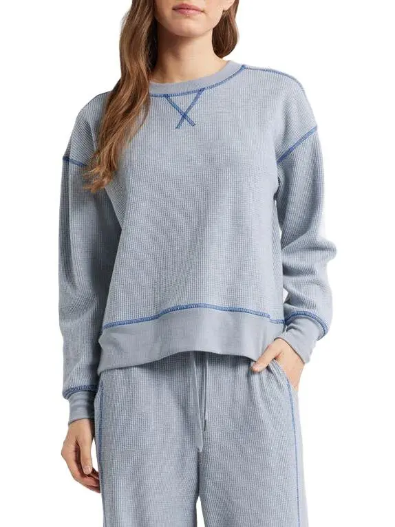 CITY BLUES Contrast Stitch Waffle Knit Sweatshirt - Heather Grey