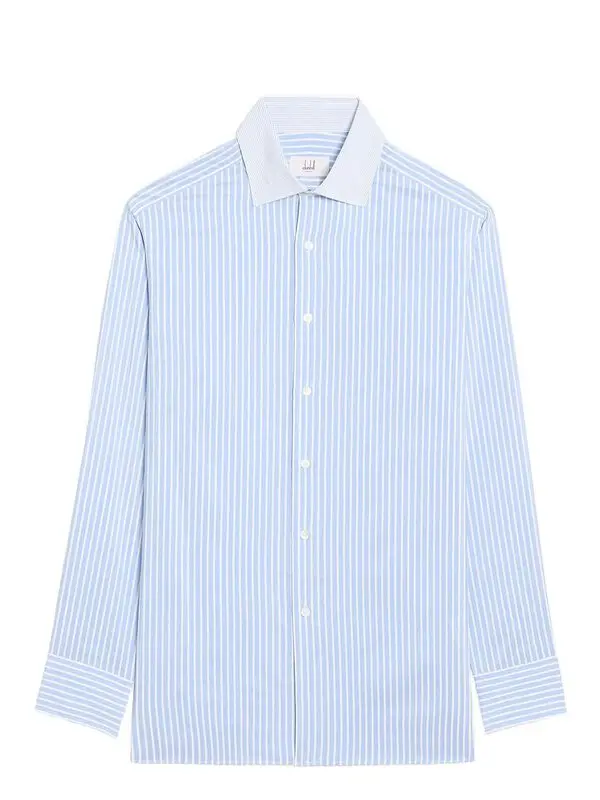 Dunhill Striped Mulberry Silk And Cottonblend Poplin Shirt - Light Blue