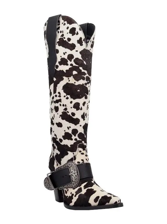 DINGO Spur Crazy Calf Hair Over-the-knee Boots - Cow Print