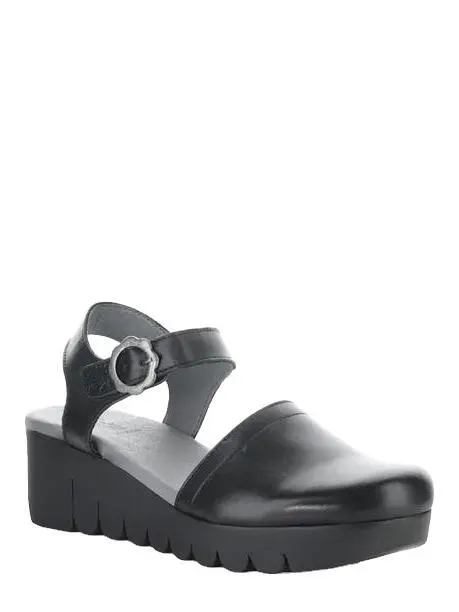 Fly London Ankle Strap Platform Wedge Clogs - Black