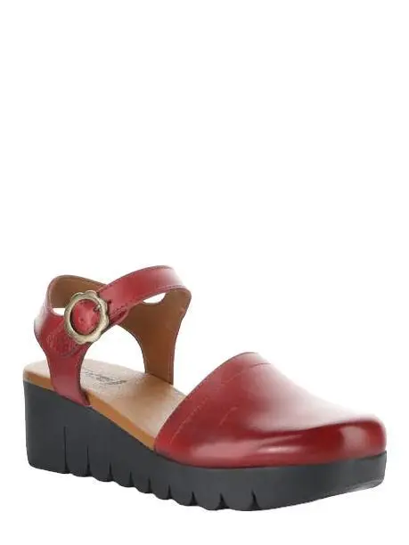 Fly London Ankle Strap Platform Wedge Clogs - Red