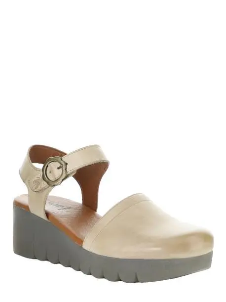 Fly London Ankle Strap Platform Wedge Clogs - Taupe