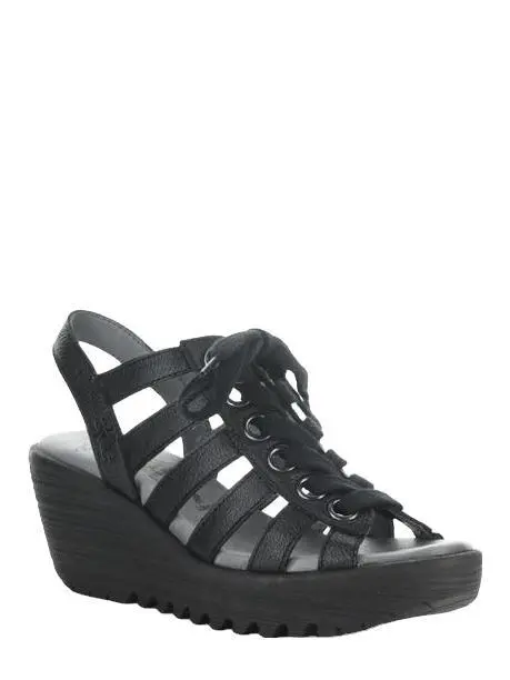 Fly London Litu Strappy Platform Wedge Sandal - Black