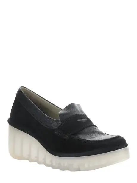 Fly London Bilz Platform Wedge Loafer - Black