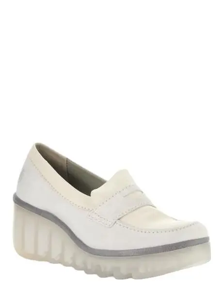 Fly London Bilz Platform Wedge Loafer - Off White