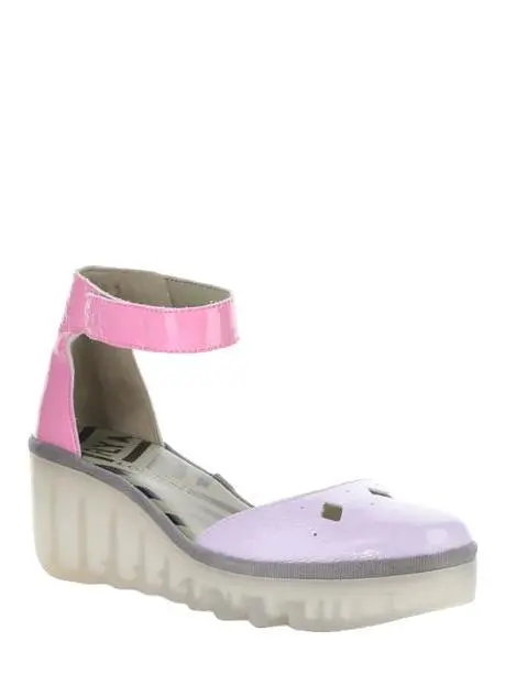 Fly London Boij Ankle Strap Platform Wedge Pumps - Lilac/pink