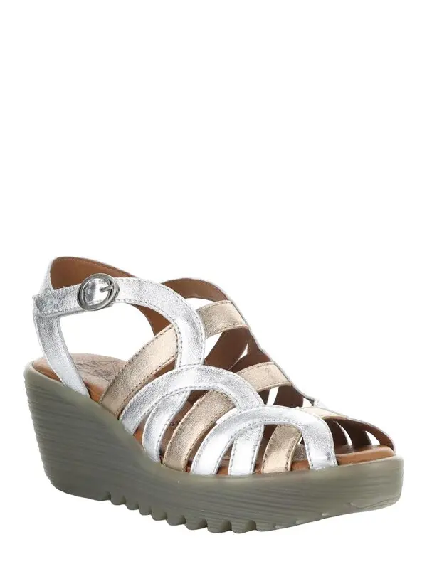 Fly London Lemy Platform Wedge Sandal - Silver/sahara