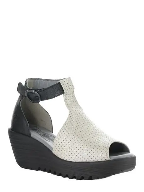 Fly London Lemo Ankle Strap Platform Wedge Sandal - Silver/black