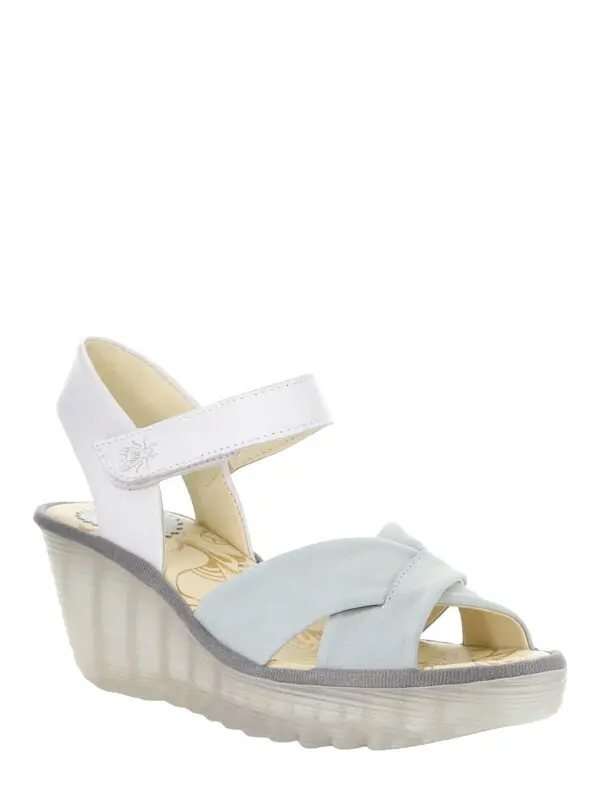 Fly London Yorg Platform Wedge Sandals - Skyblue/white