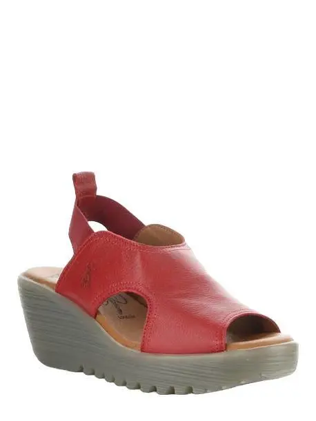Fly London Liku Slingback Platform Wedge Sandal - Lipstick Red