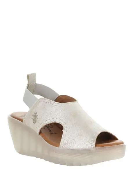 Fly London Liku Slingback Platform Wedge Sandal - Pearl